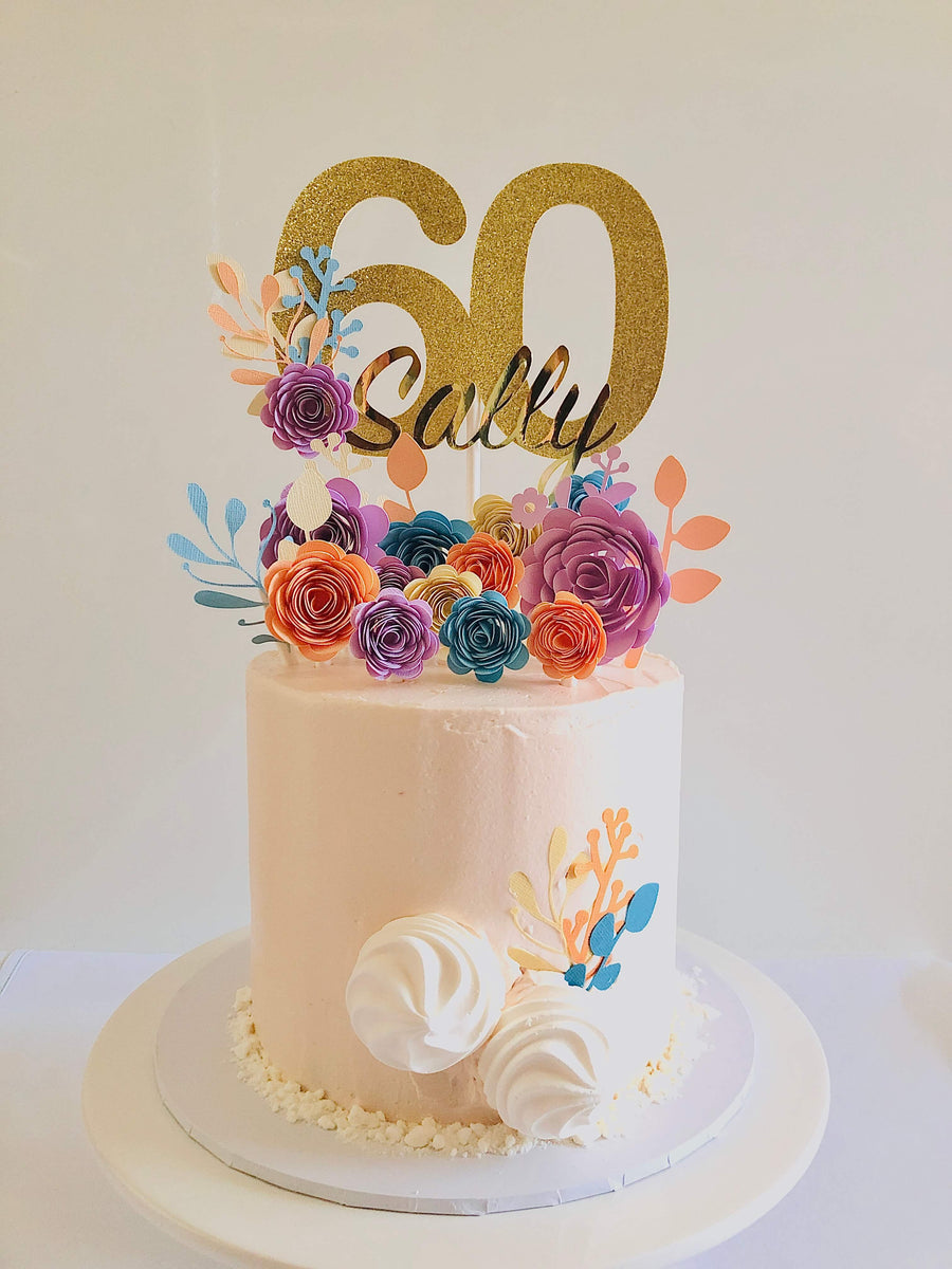 60th Floral Birthday Cake Topper – Handcrafted by Bel