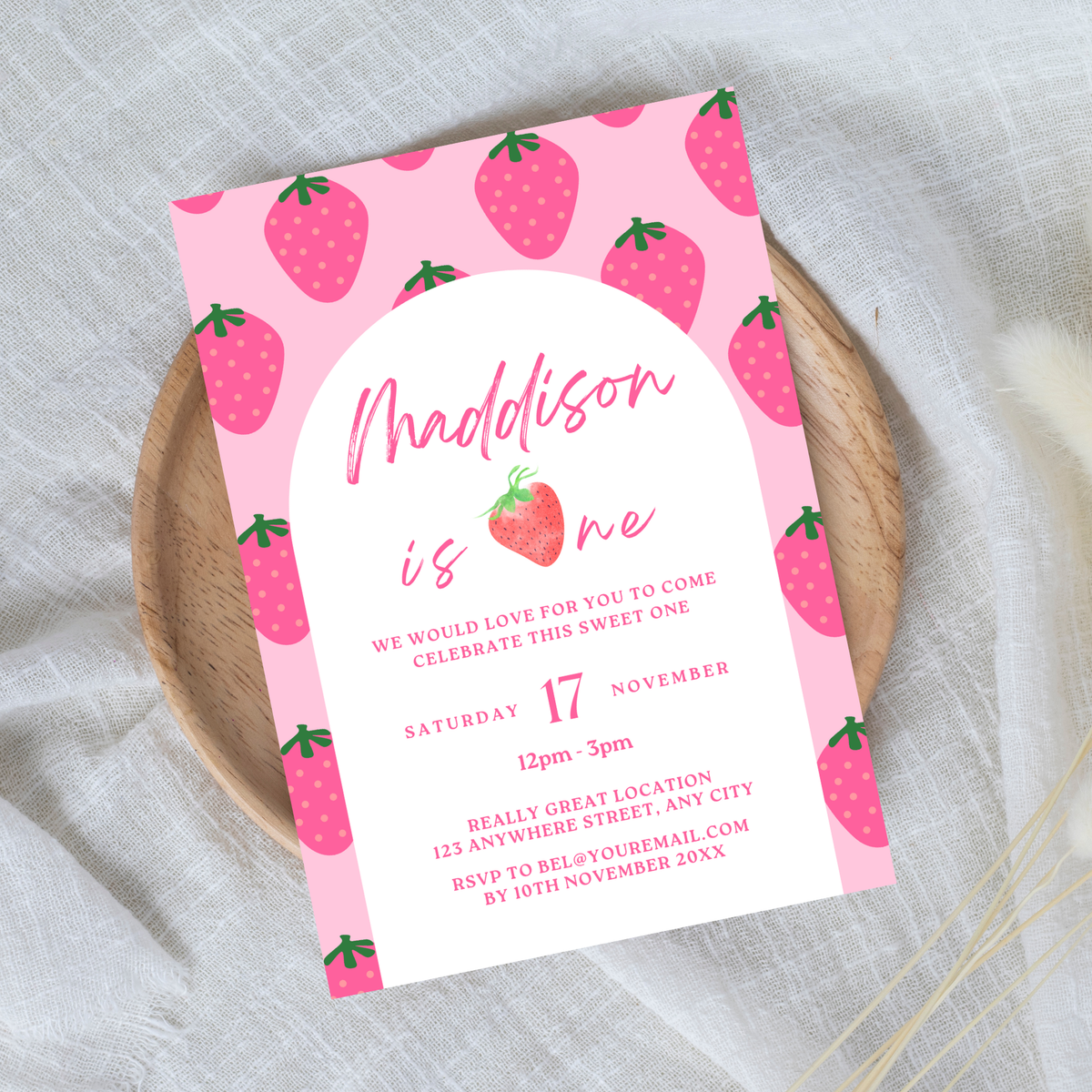 Strawberry Birthday Party Invitation INSTANT DOWNLOAD – Handcrafted by Bel