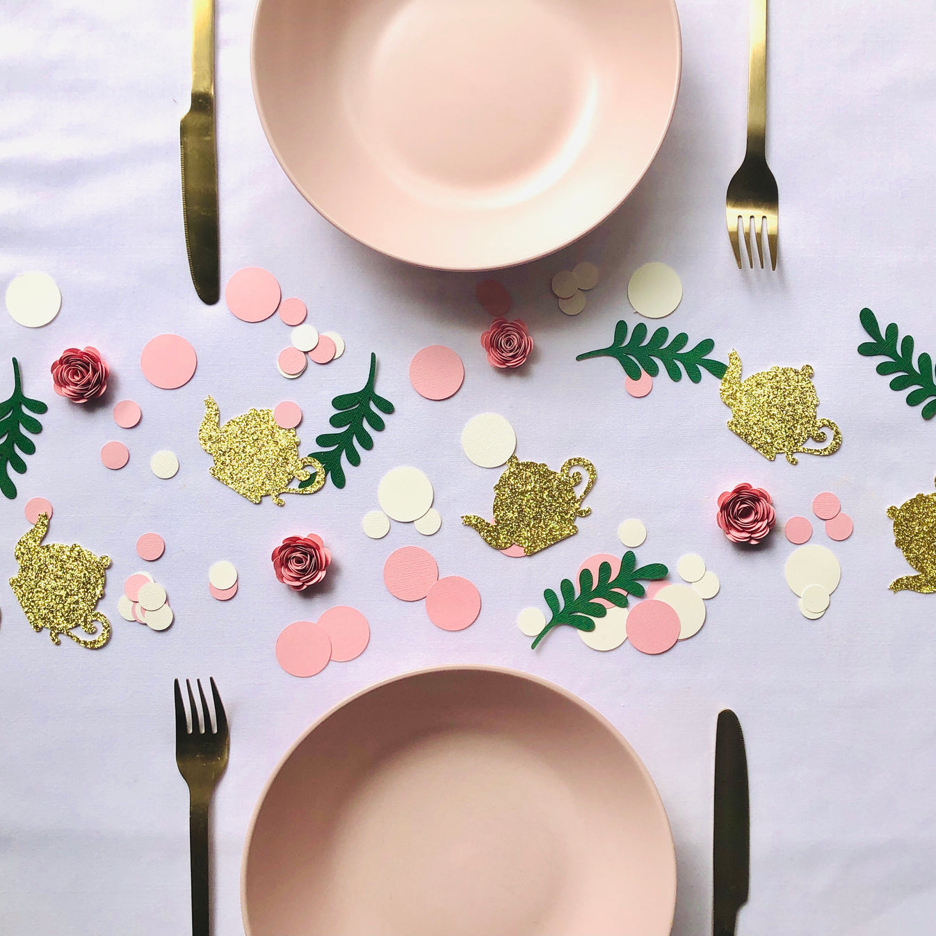 Gold Glitter Teapot Flower Confetti Table Scatters – Handcrafted by Bel