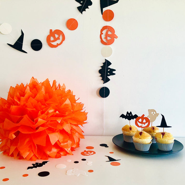 Black and Orange Tissue Paper Pom Pom Set | Custom Decor ...
