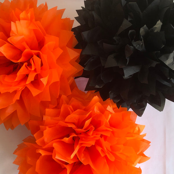 Black and Orange Tissue Paper Pom Pom Set | Custom Decor ...